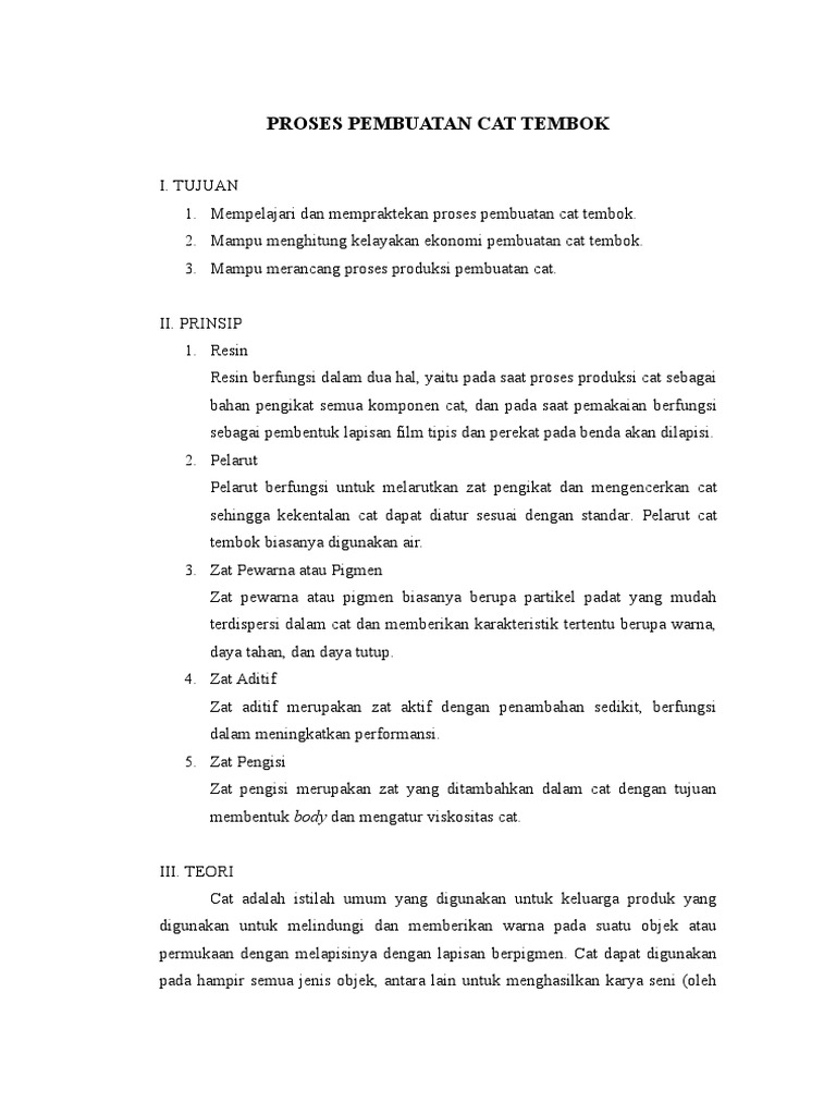 Proses Pembuatan Cat Tembok dan Bahan | PDF