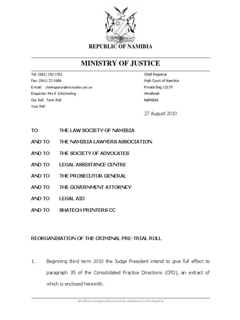 Reorginisation of The Criminal Pre-Trial Roll | PDF | Plea | Prosecutor