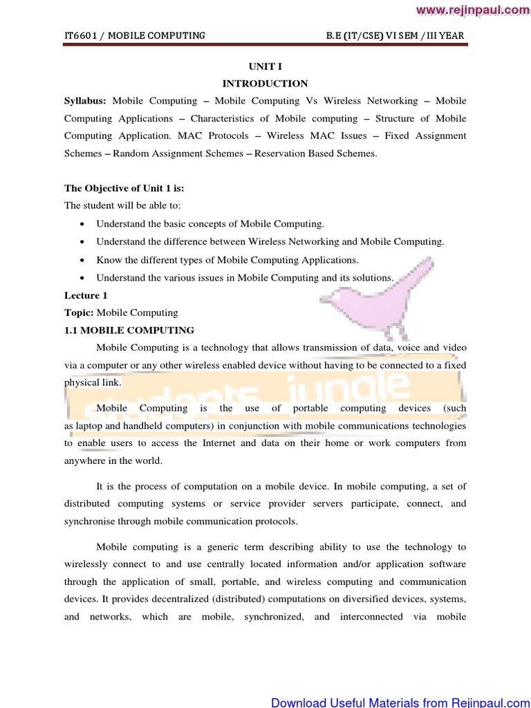 It6601 Notes | PDF | Mobile Device | Computer Network