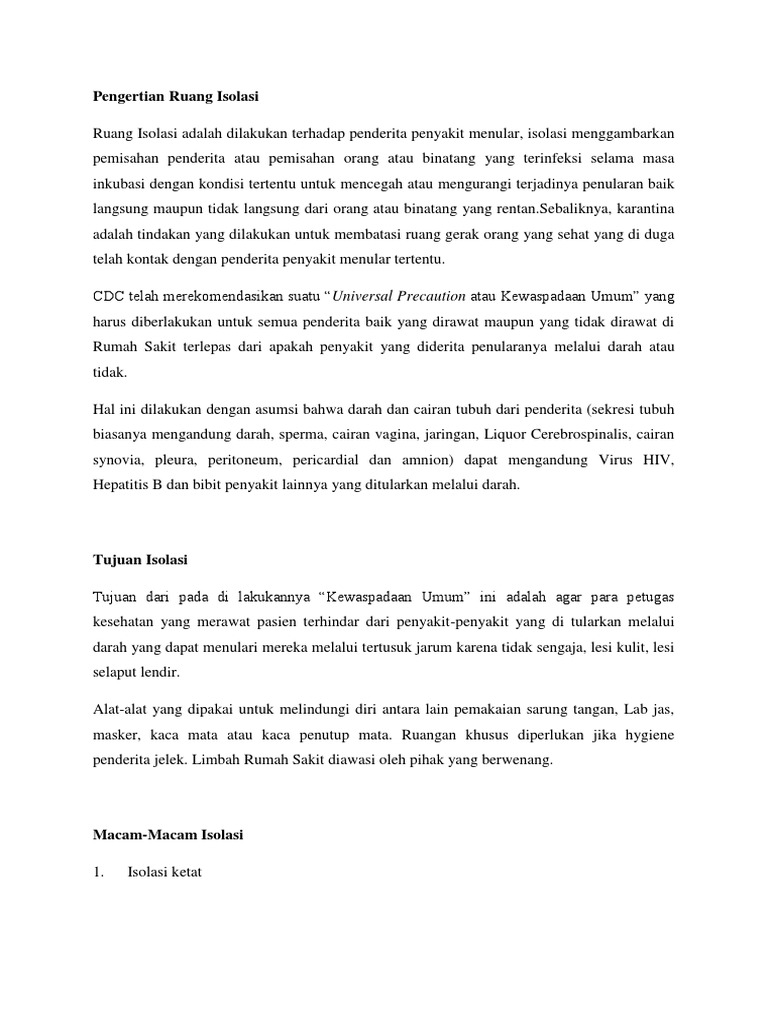 Pengertian dan Tujuan Ruang Isolasi | PDF