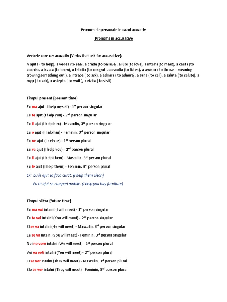 A Guide to Personal Pronouns in the Accusative Case in Romanian | PDF