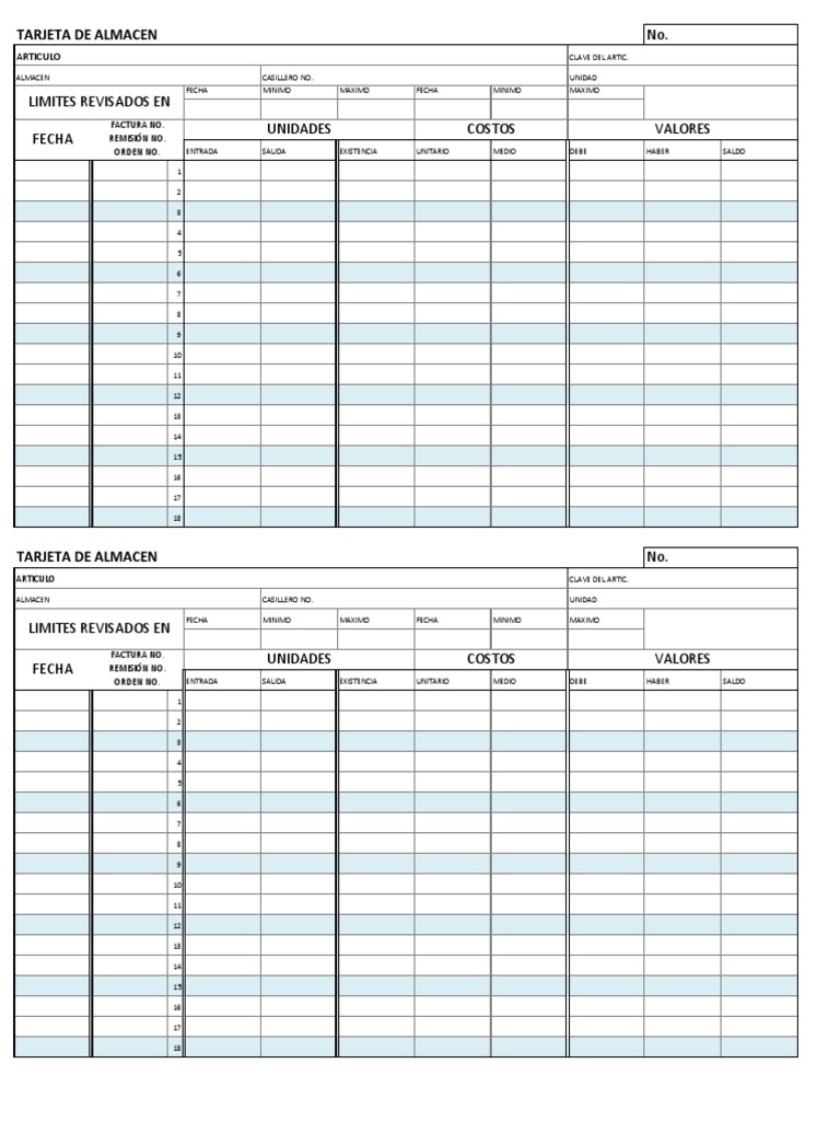 Formato Tarjeta de Almacen