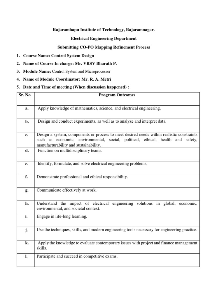 Ee3041 CSD Co Po Mapping | PDF | Engineering | Design
