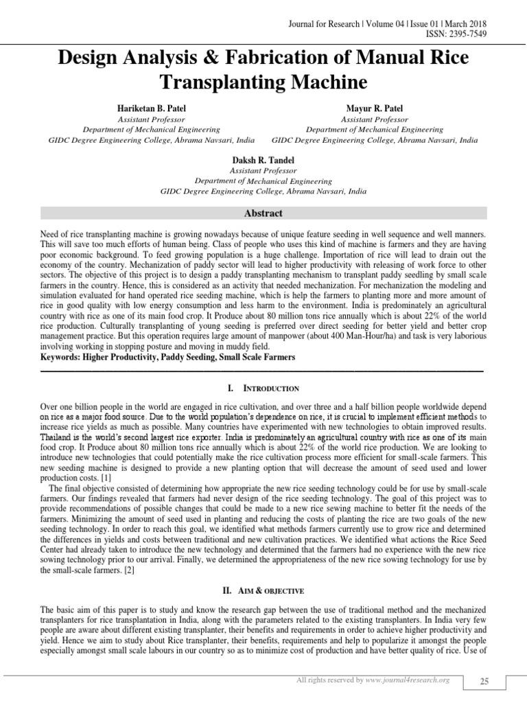 Manual Rice Transplanting Machine Design | PDF | Rice | Sowing