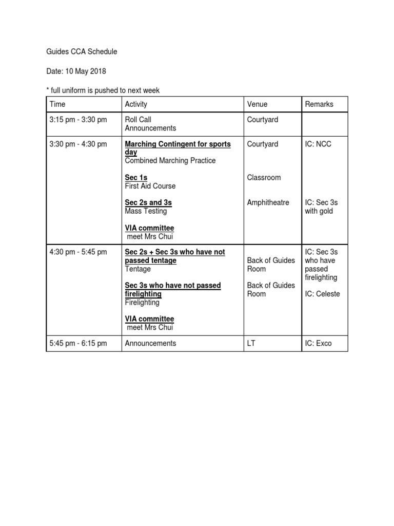 Guides Cca Schedule | PDF