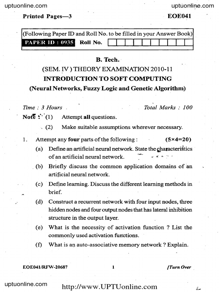 UPTUonline.com - Introduction to Soft Computing Exam Questions | PDF | Artificial Neural Network ...