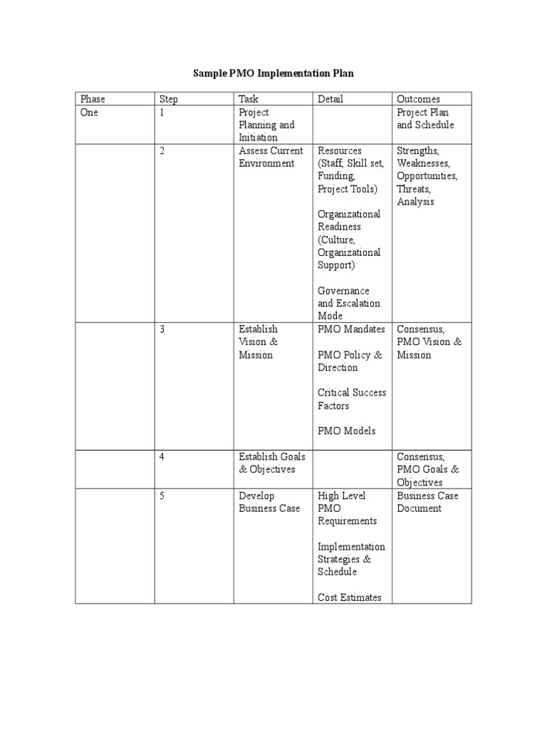 PMO Implementation Plan Overview | PDF | Strategic Management ...
