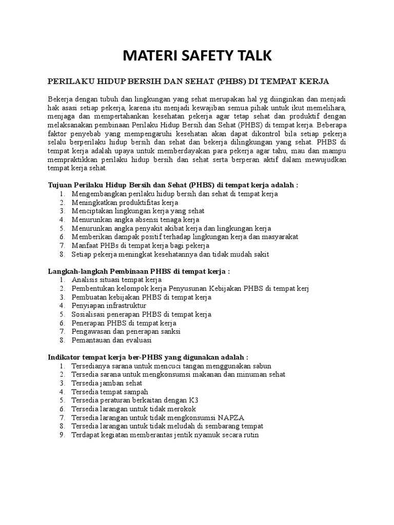 Materi Safety Talk | PDF