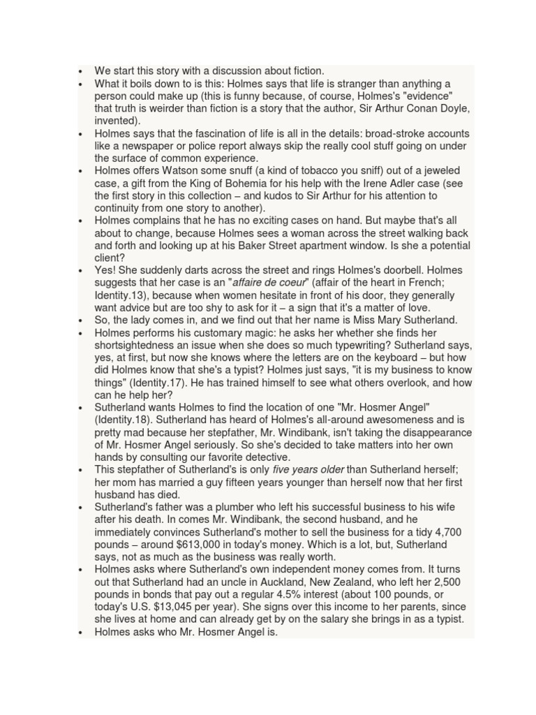 A Case of Identity Summary | PDF | Sherlock Holmes | Dr. Watson