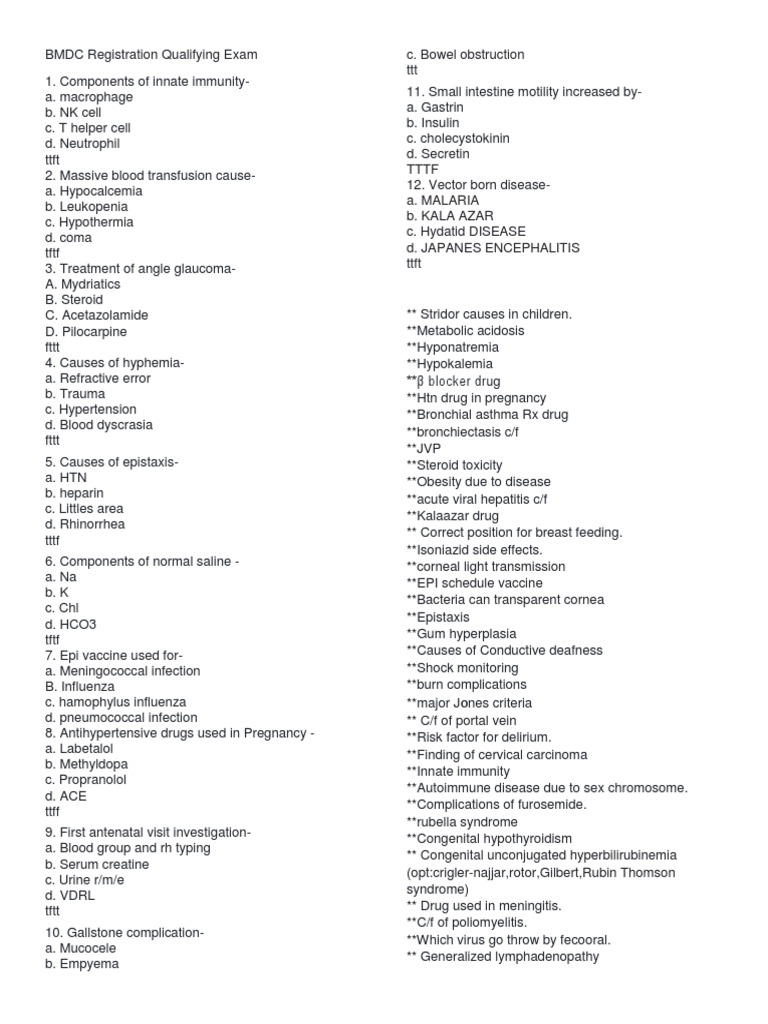 BMDC Registration Qualifying Exam | PDF | Hepatitis | Congenital Disorder