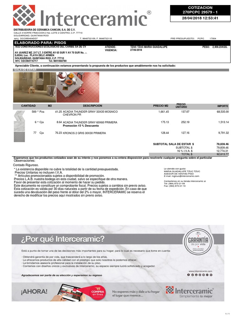 cotizacion interceramic | Negocios