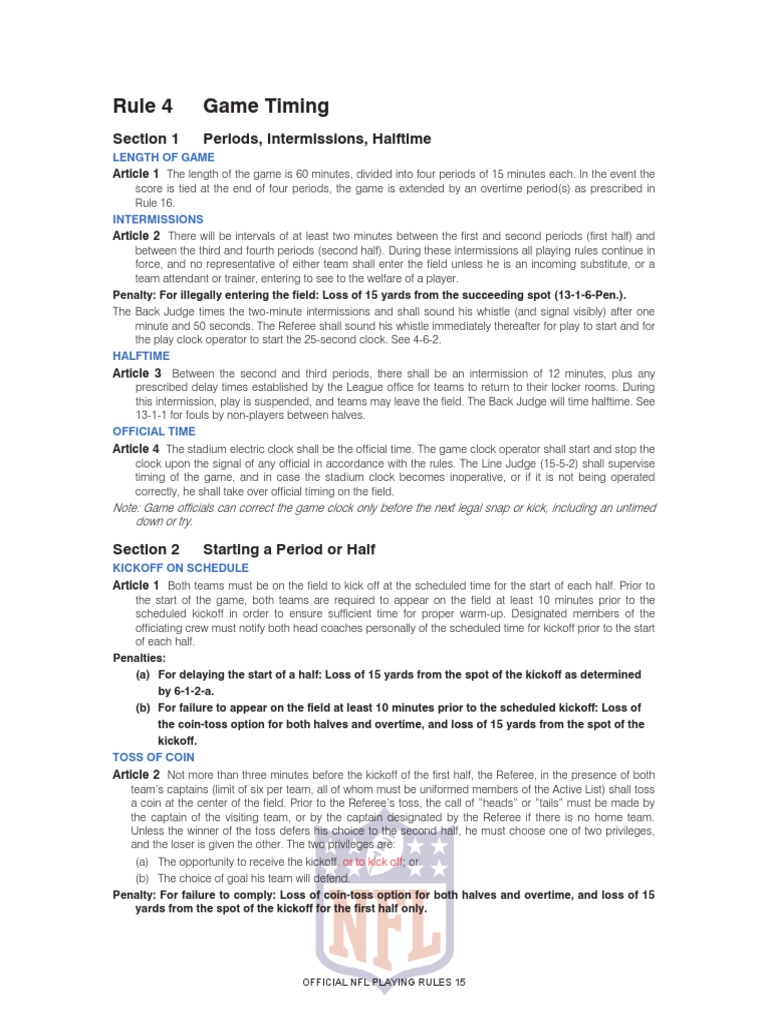 Game Timing: Rules Governing the Length of Periods, Intermissions ...