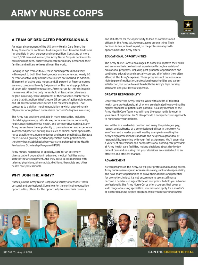 U.S. Army Nurse Corps Fact Sheet | PDF | Nursing | Reserve Officers ...