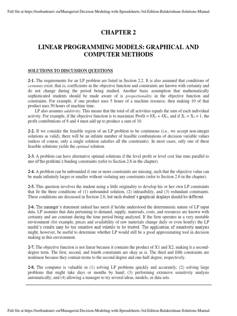 Managerial Decision Modeling With Spreadsheets 3rd Edition Balakrishnan Solutions Manual | PDF ...