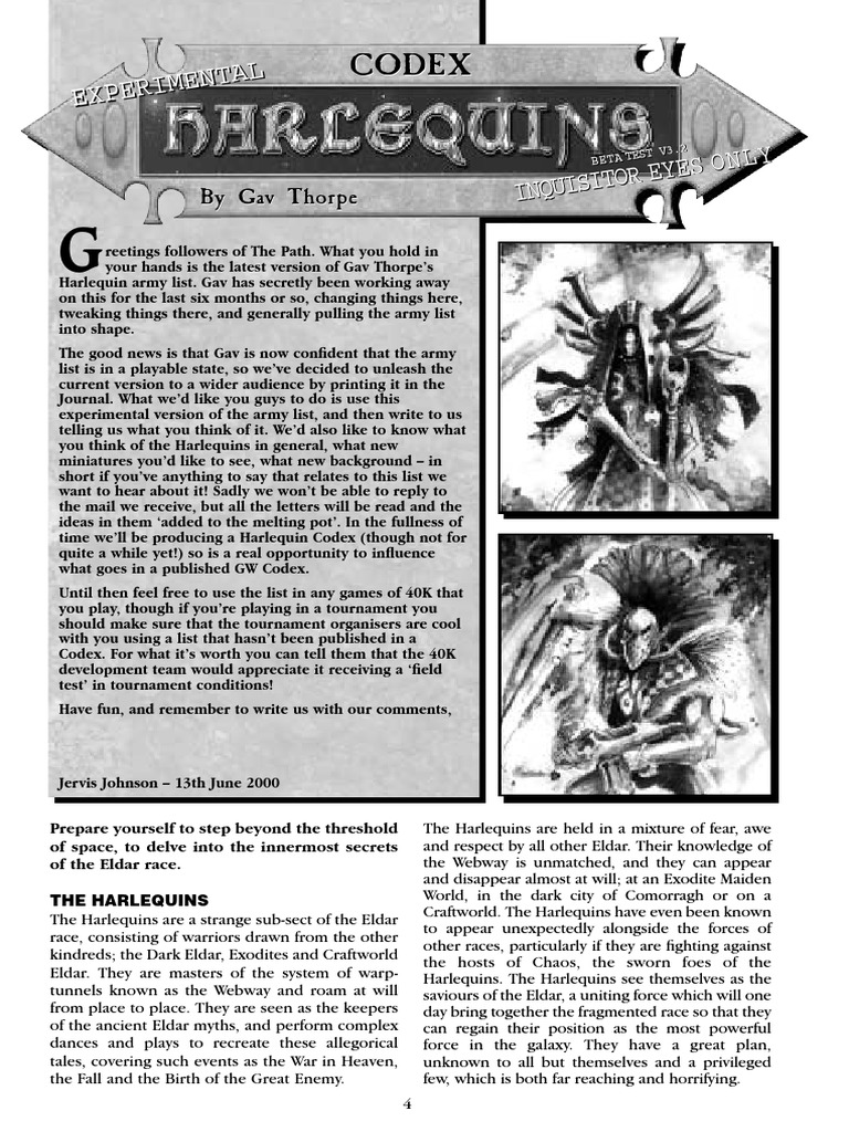 Glimpsing the Mysteries: An Experimental Harlequin Codex Army List ...