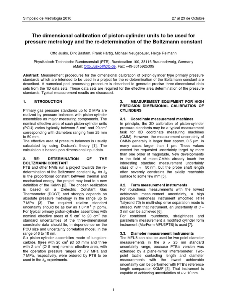 Calibration of Piston Cylinder | PDF | Calibration | Measurement