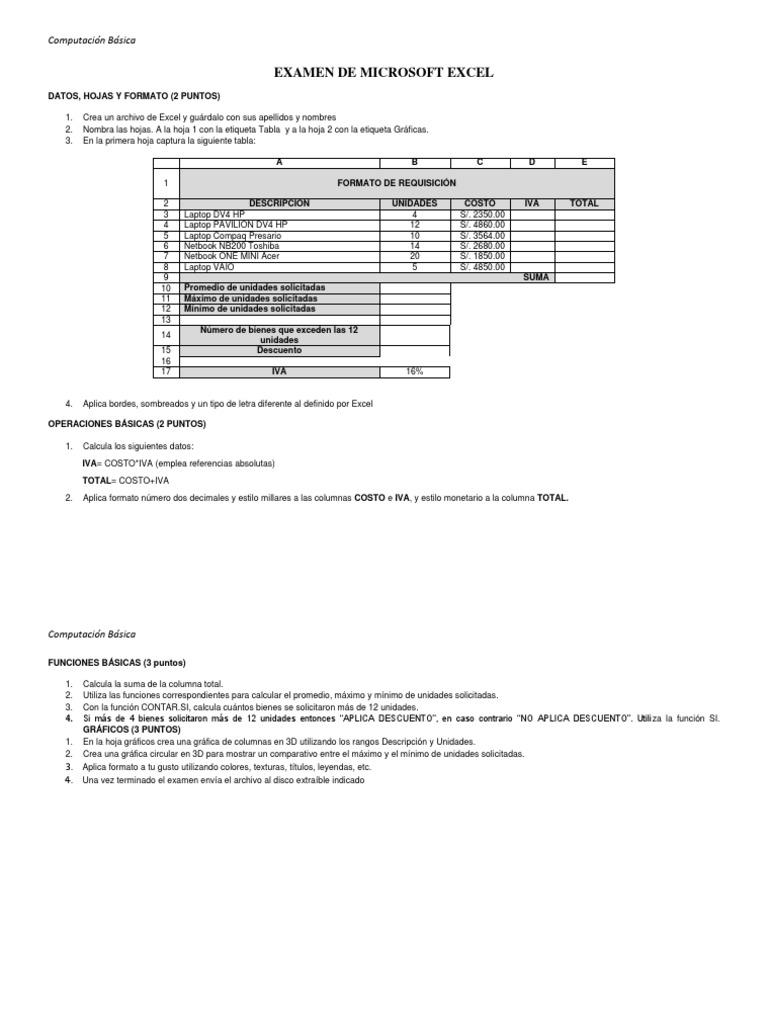 Examen Excel | PDF | Microsoft Excel | Hardware