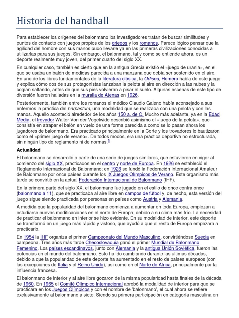 Historia Del Handball | PDF | Deportes | Ocio