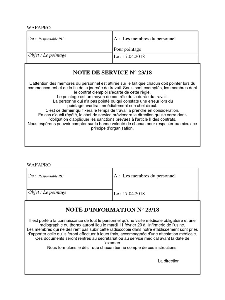 Note de Service | PDF