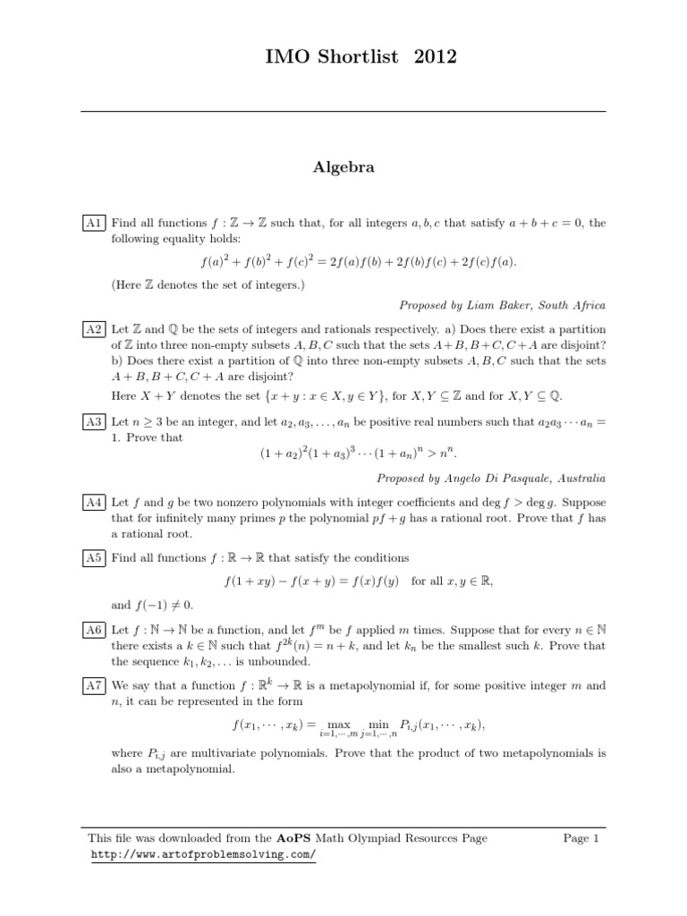 IMO ShortList 2012 Problems | PDF | Triangle | Euclidean Plane Geometry