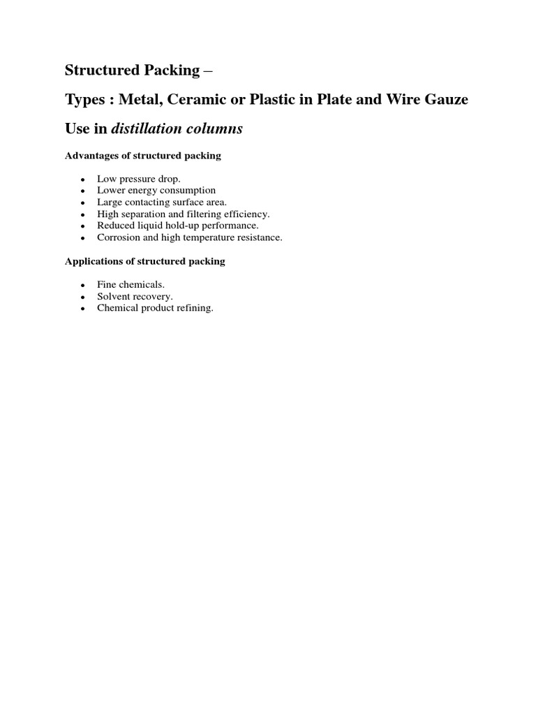 Structured Packing - Types: Metal, Ceramic or Plastic in Plate and Wire ...