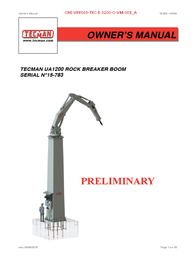 TECMAN UA1200 ROCK BREAKER OWNER'S MANUAL | PDF | Engenharia Mecânica ...