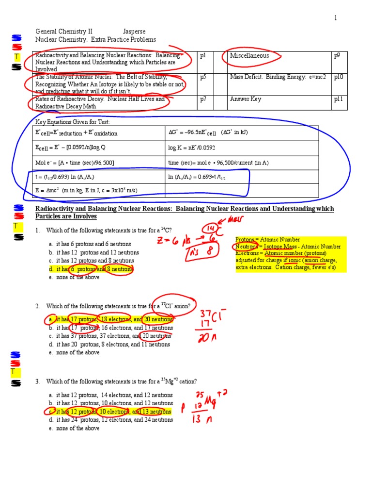 Test4 210 Nuclear Chemistry Practice Problems-Answers-Marked | PDF ...
