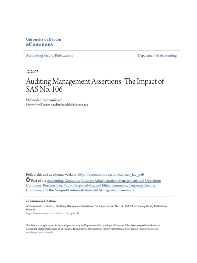 Auditing Management Assertions - The Impact of SAS No. 106 | PDF ...