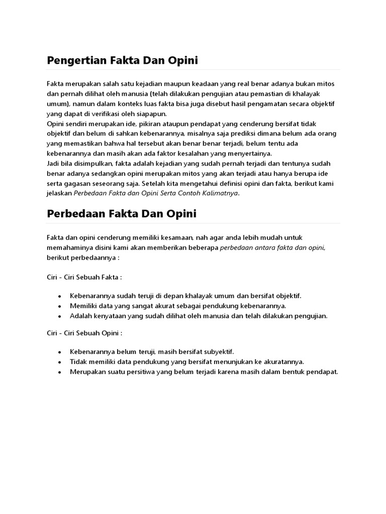 Perbedaan Fakta Dan Opini | PDF