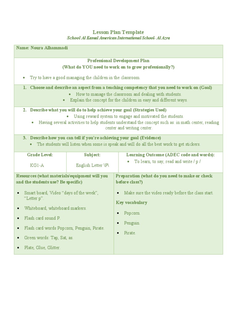 Letter P | PDF | Classroom | Teachers