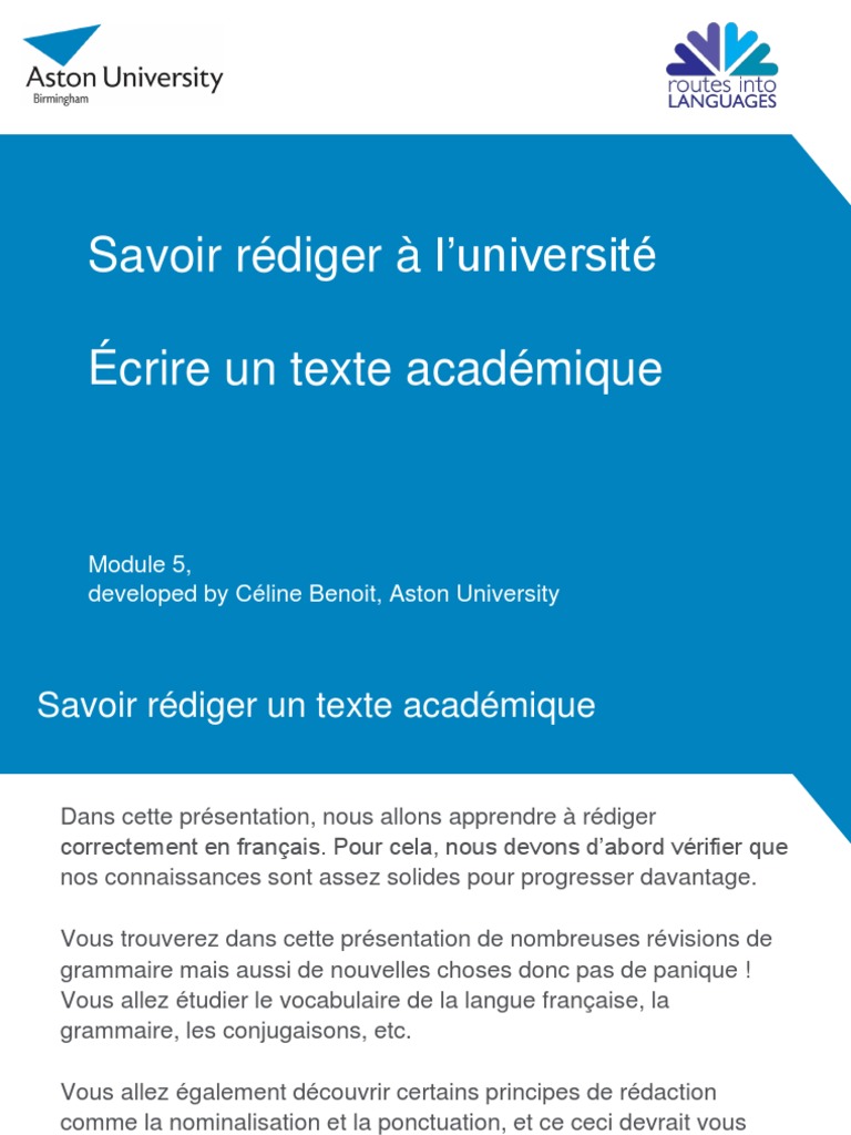 Module 5 - Academic Writing - French | PDF | French Language | Verb