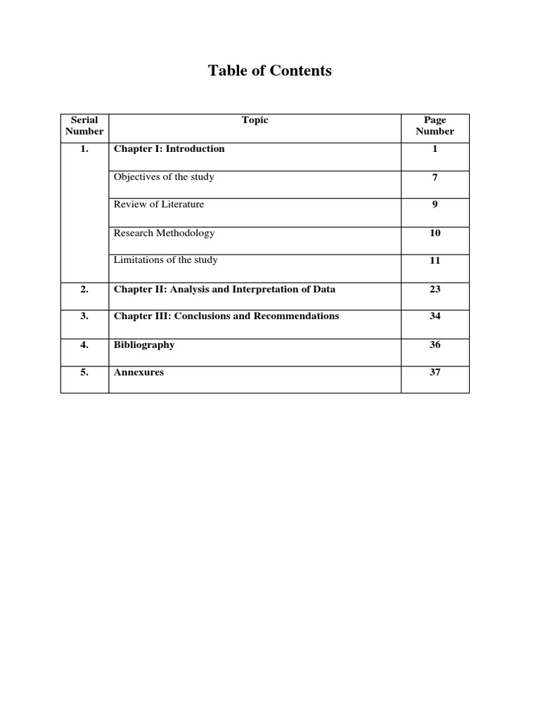 Serial Number Topic Number 1. Chapter I: Introduction 1: Objectives of ...