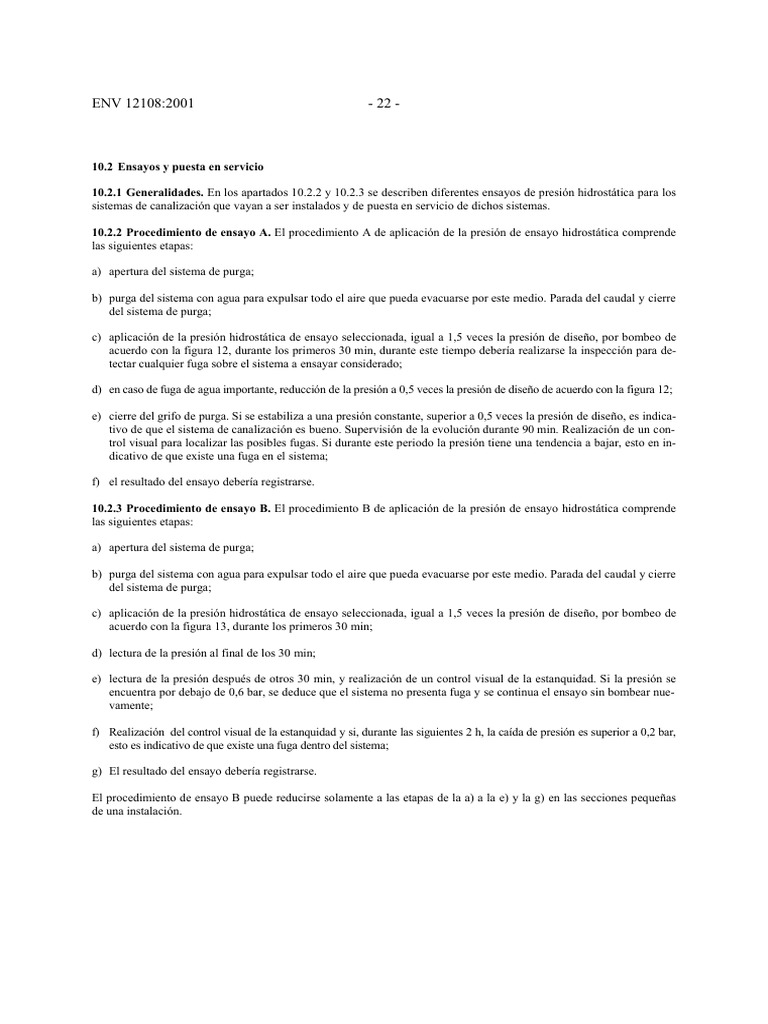 Une-Env-12108 - 2002 para Pruebas Hidráulicas | PDF
