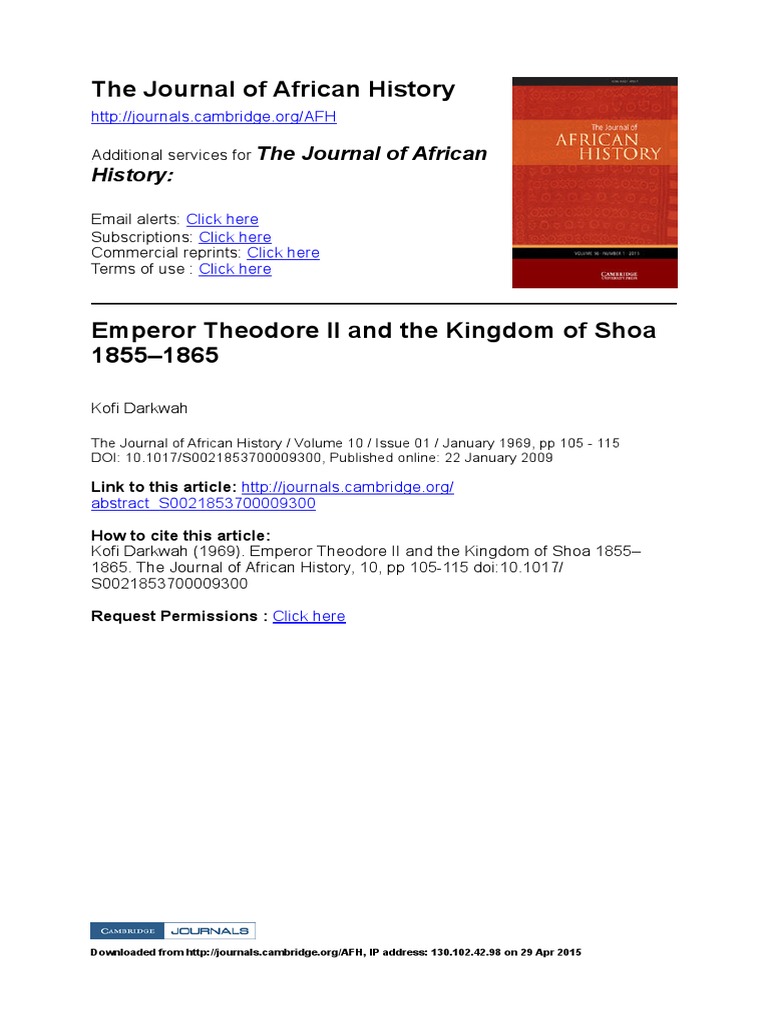 Emperor Theodore II and The Kingdom of Shoa 1855-1865 | PDF | Ethiopia ...
