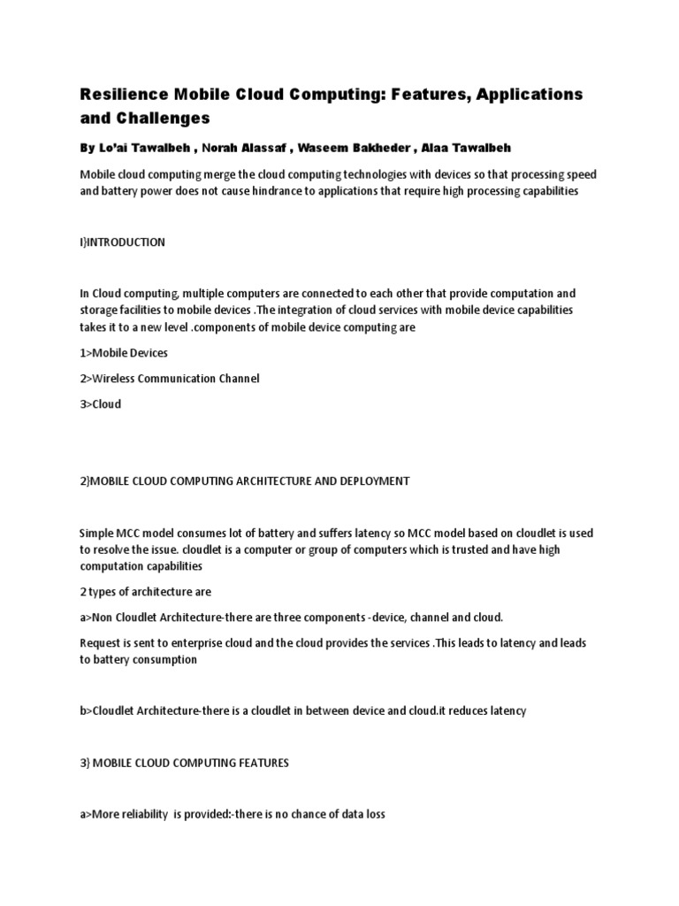 Resilience Mobile Cloud Computing | PDF | Cloud Computing | Computer ...