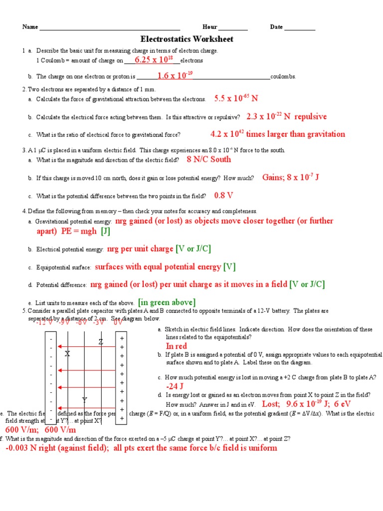 Electrostatics Worksheet | PDF | Electric Charge | Potential Energy