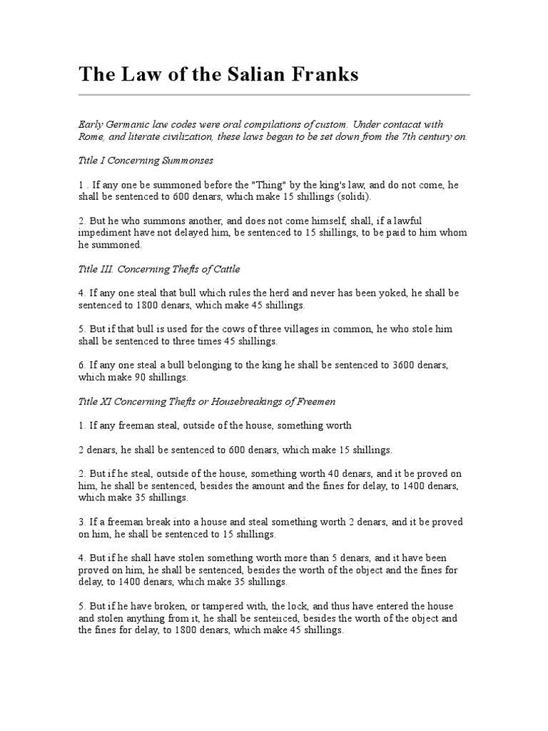 Salian Frank Law Codes Explained | PDF | Law