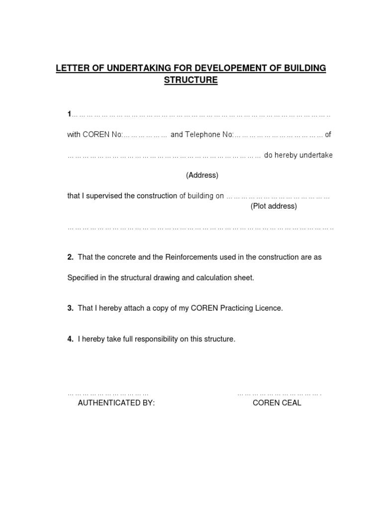 Building Structure Undertaking Letter | PDF