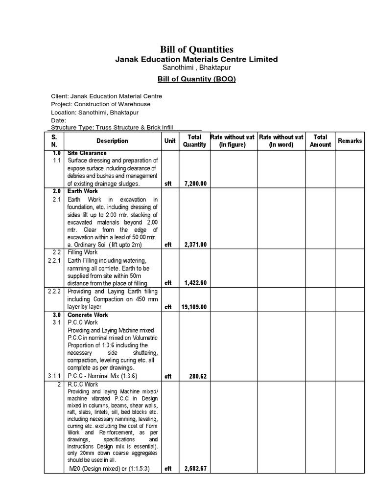 Bill of Quantities | PDF | Building | Components