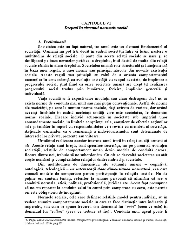 CAPITOLUL VI - Dreptul În Sistemul Normativ Social | PDF
