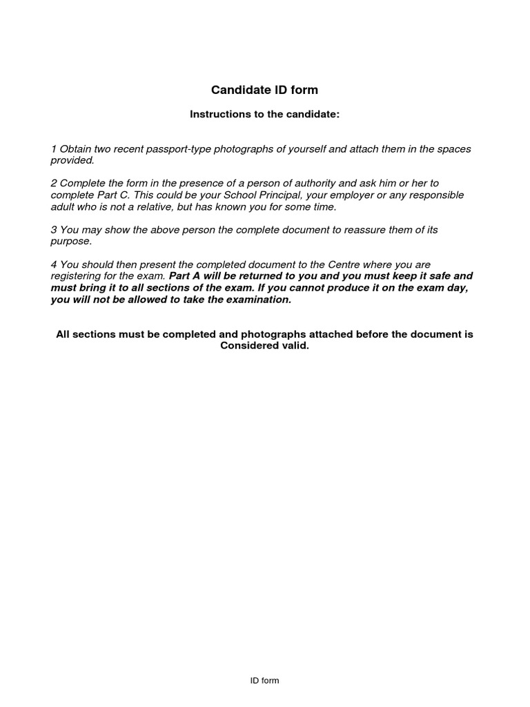 Candidate ID Form: Instructions To The Candidate | PDF | Identity Document