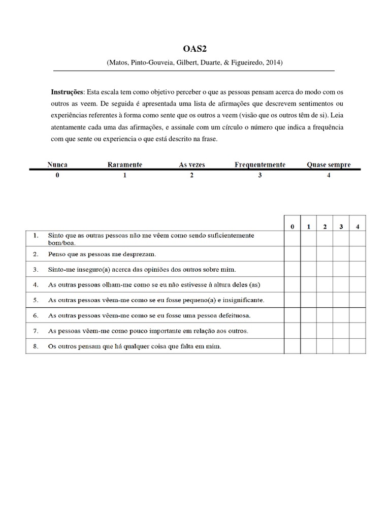 OAS-2 (The Other As Shamer Scale) | PDF