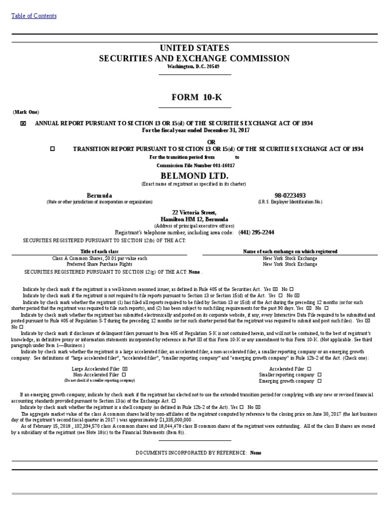 Belmond Ltd. - 10-k | PDF | Form 10 K | Securities Exchange Act Of 1934
