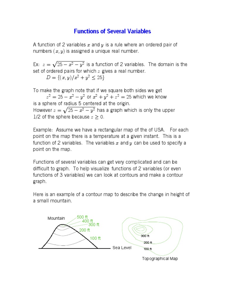 Functions of Several Variables: Mountain | PDF | Contour Line | Function (Mathematics)