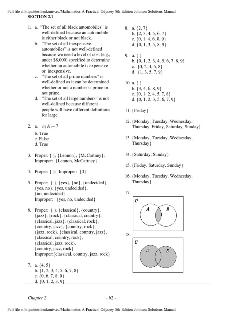 Mathematics A Practical Odyssey 8th Edition Johnson Solutions Manual ...