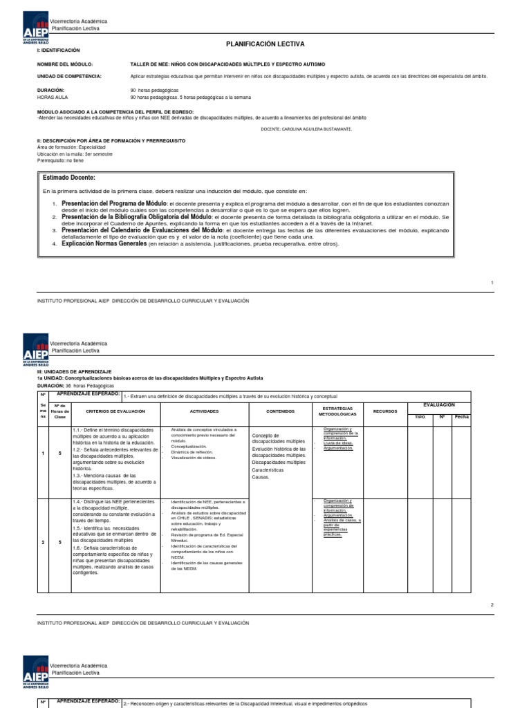 Aee302 - Taller de Nee Niños Con Discapacidades Múltiples y Espectro Autismo | PDF | Autismo ...