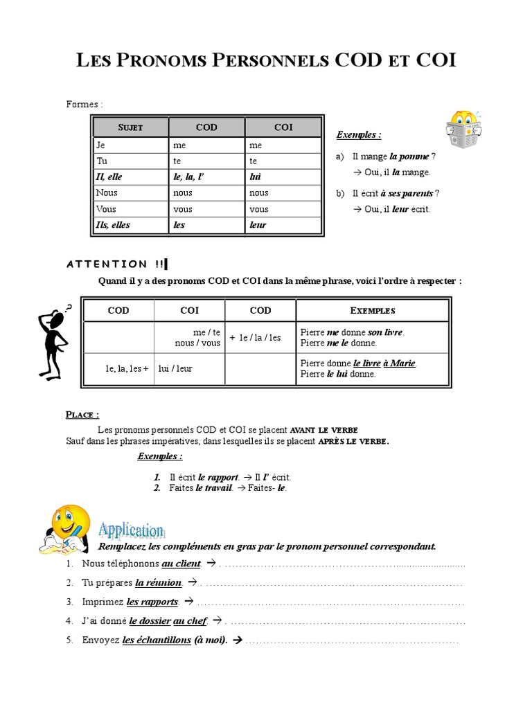 Pronoms personnels COD et COI expliqués | PDF