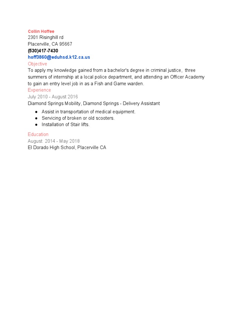 Entry-Level Fish and Game Warden Resume | PDF | Business