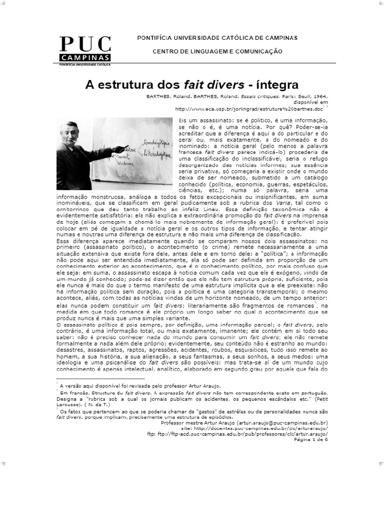 A Estrutura Dos Fait Divers - Íntegra PDF | PDF