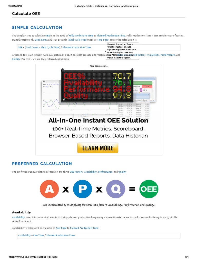Calculate OEE - Definitions, Formulas, and Examples | PDF | Time | Business